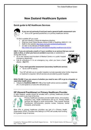 01 quick guide to nz healthcare 12-06 final v4 | PDF