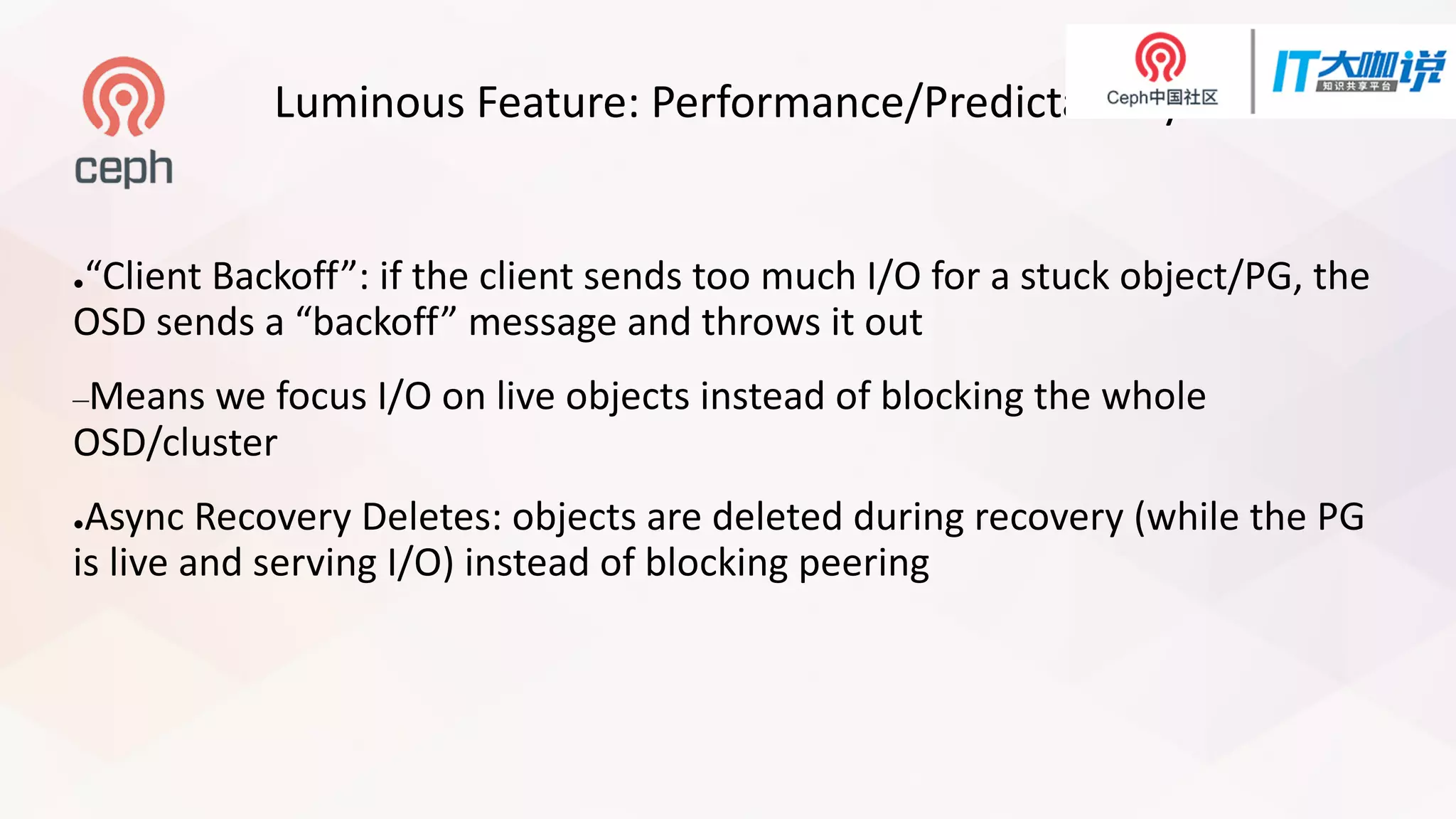 RADOS improvements and roadmap - Greg Farnum, Josh Durgin, Kefu Chai | PPT