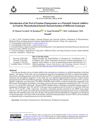 Introduction of the Peel of Iranian Pomegranate as a Potential Natural Additive in Food by ...