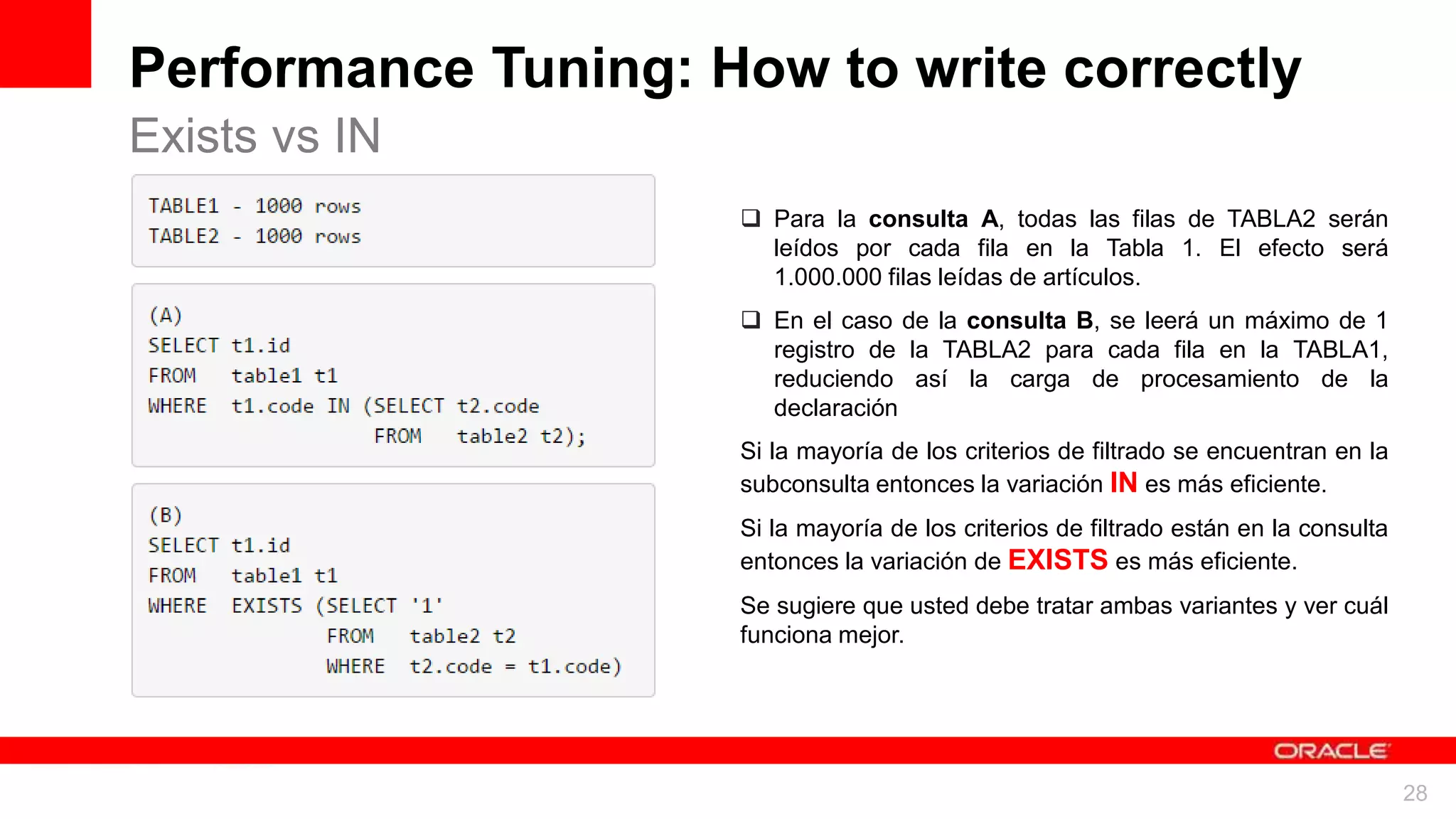 Ronald Vargas Performance Tuning how to write and run correctly sql statement recargado | PPT