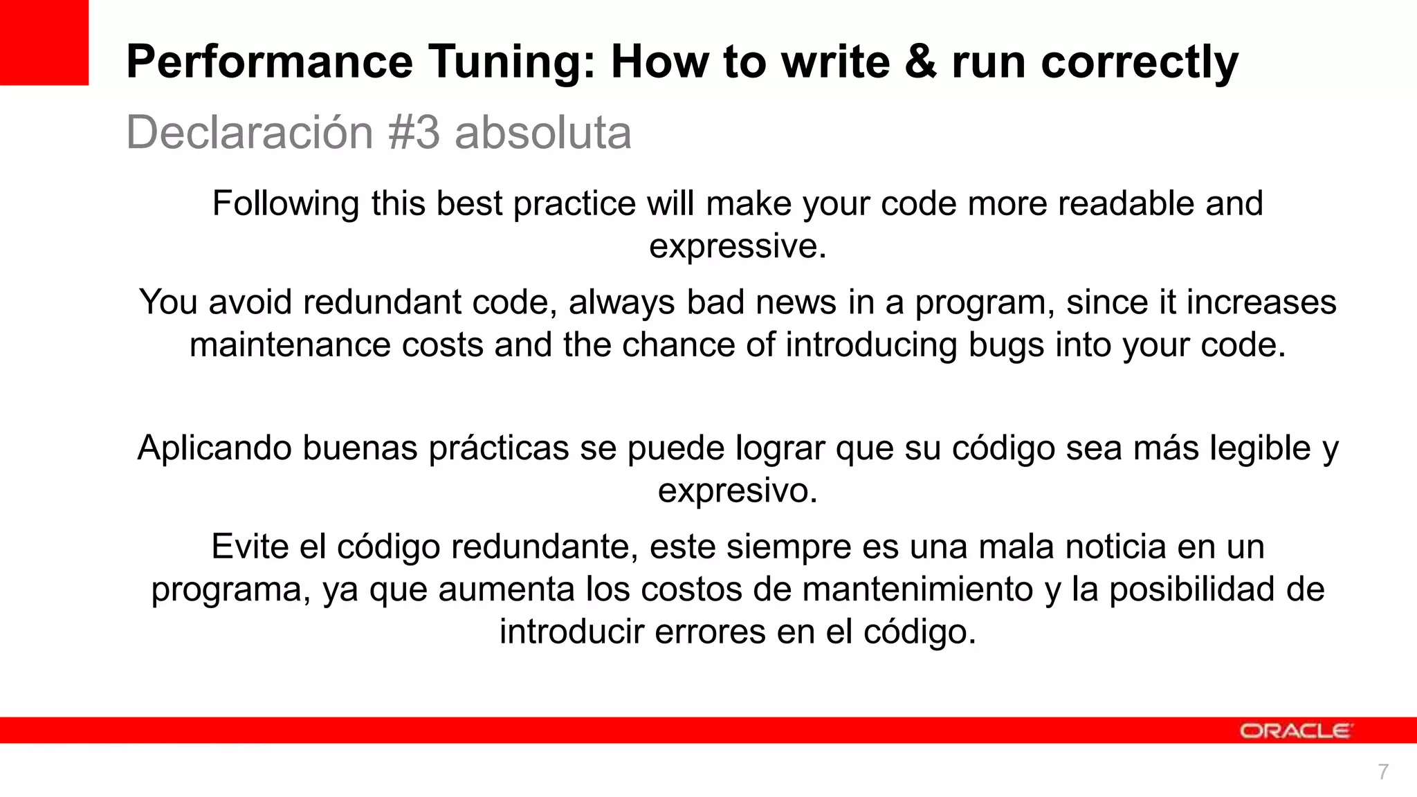 Ronald Vargas Performance Tuning how to write and run correctly sql statement recargado | PPT