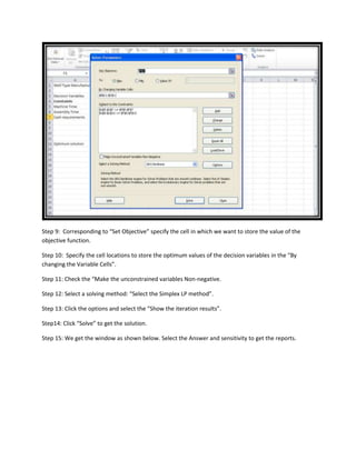 01.steps to solve the lp problem using excel solver | DOCX
