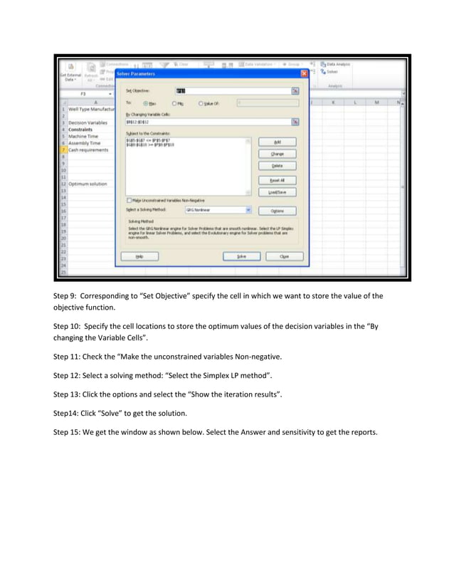 01steps To Solve The Lp Problem Using Excel Solver Docx