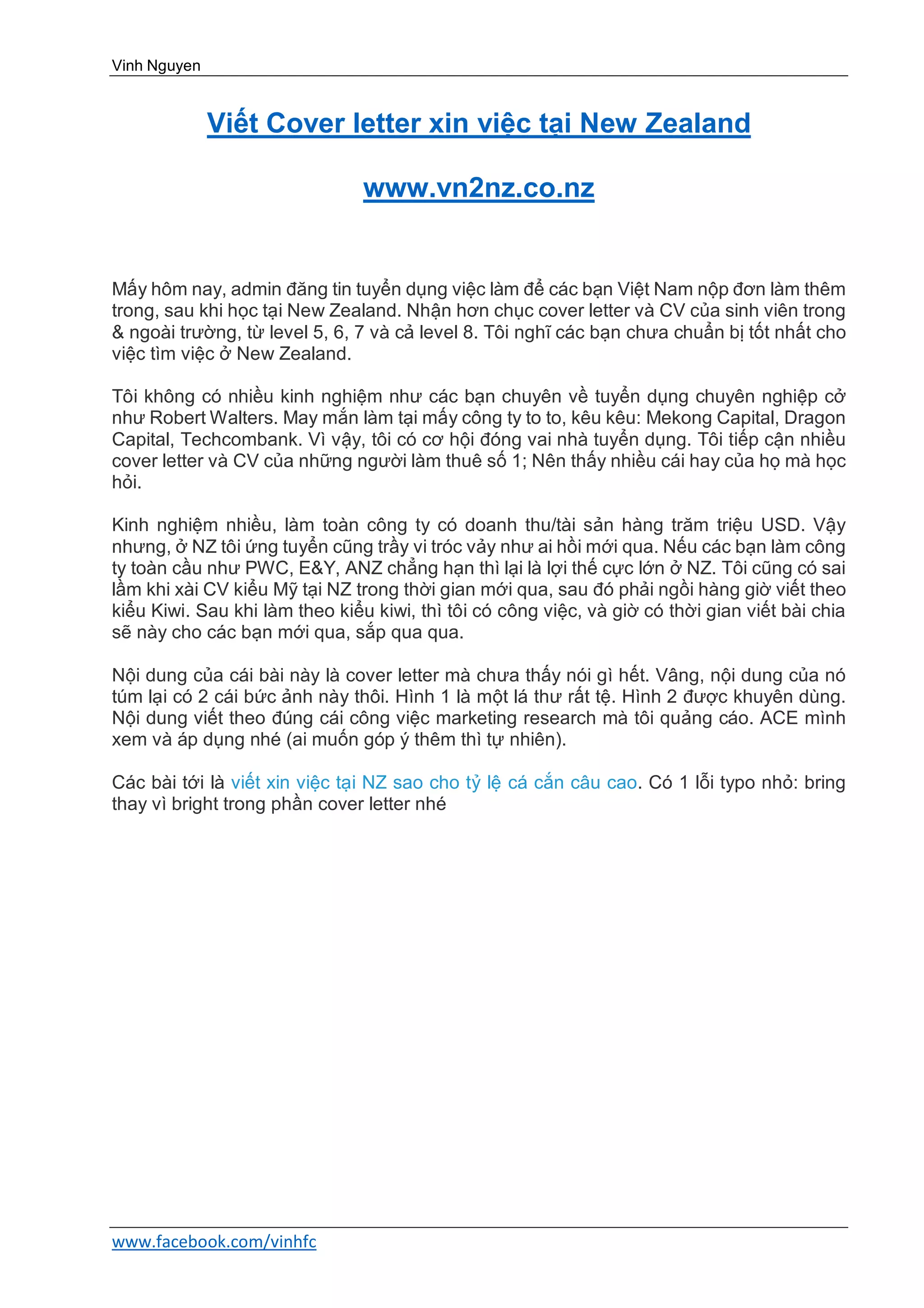 01 viết cover letter xin việc tại new zealand | PDF