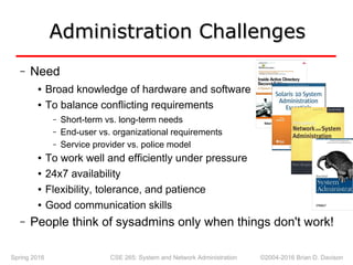 01-Welcome.pdf CSE 265: System and Network Administration | PDF