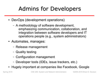 01-Welcome.pdf CSE 265: System and Network Administration | PDF