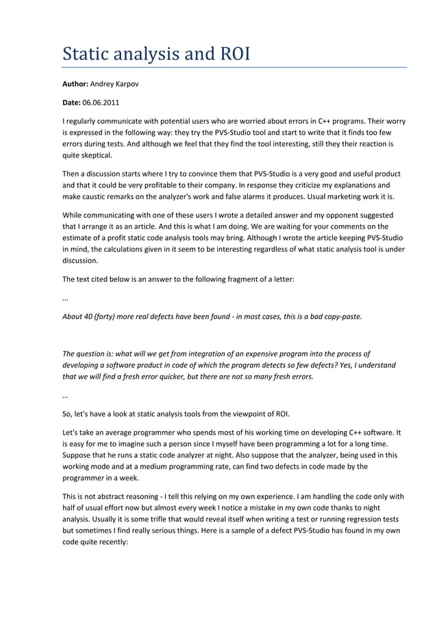 Static analysis and ROI | PDF