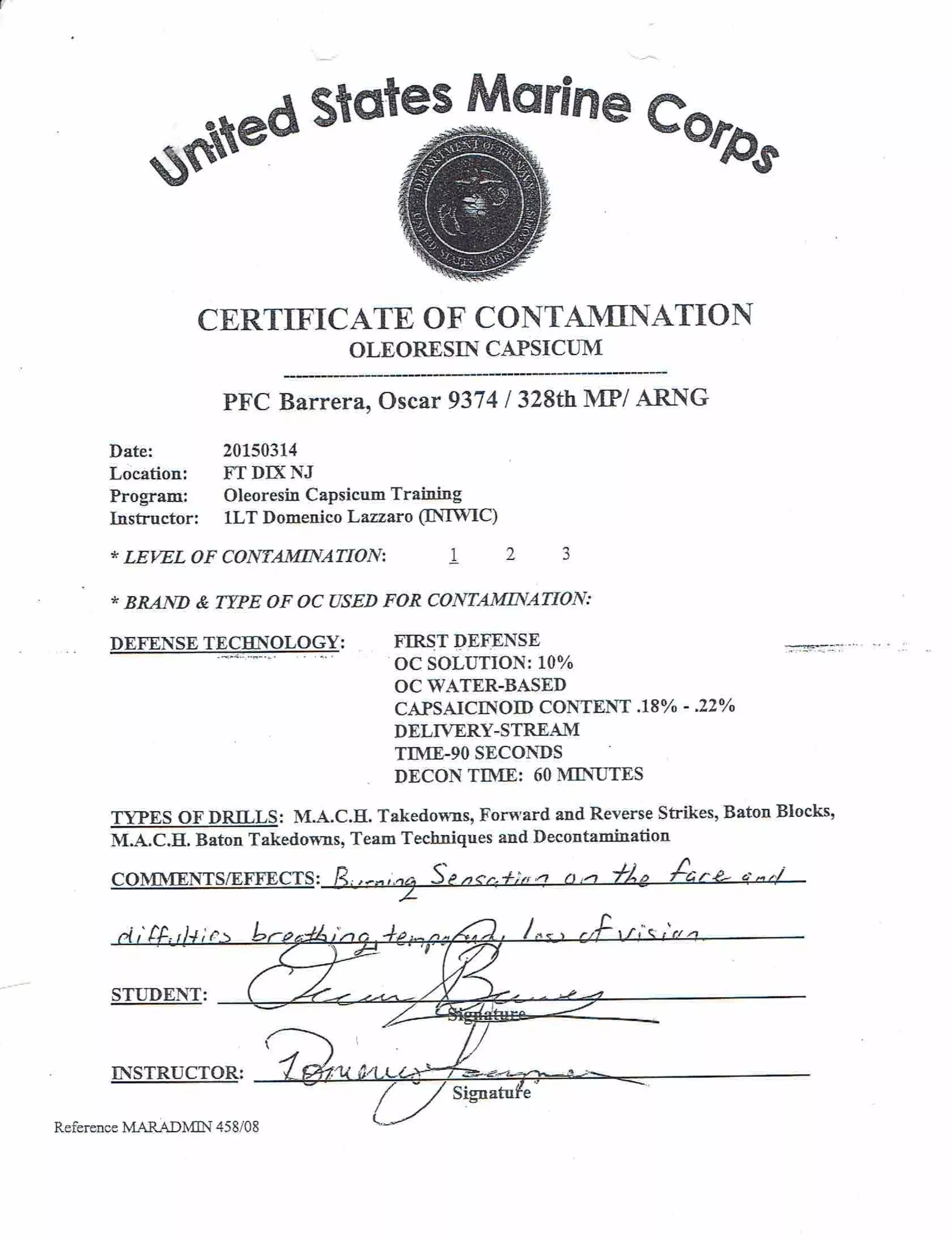 Military OC Spray Certification | PDF