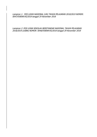 Pengantar POS UN dan USBN Tahun Pelajaran 2018/2019 | PDF