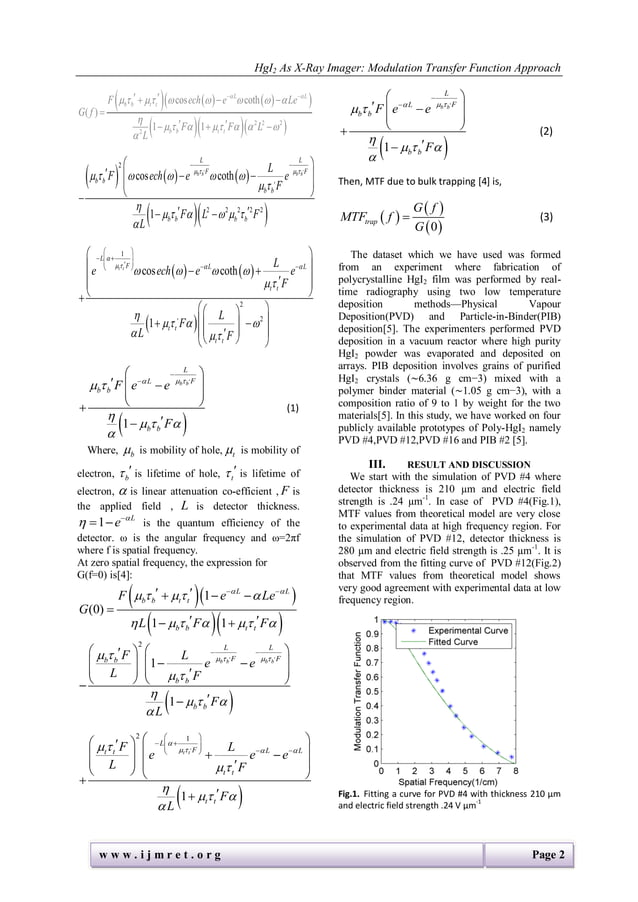 HgI2 As X-Ray Imager: Modulation Transfer Function Approach | PDF