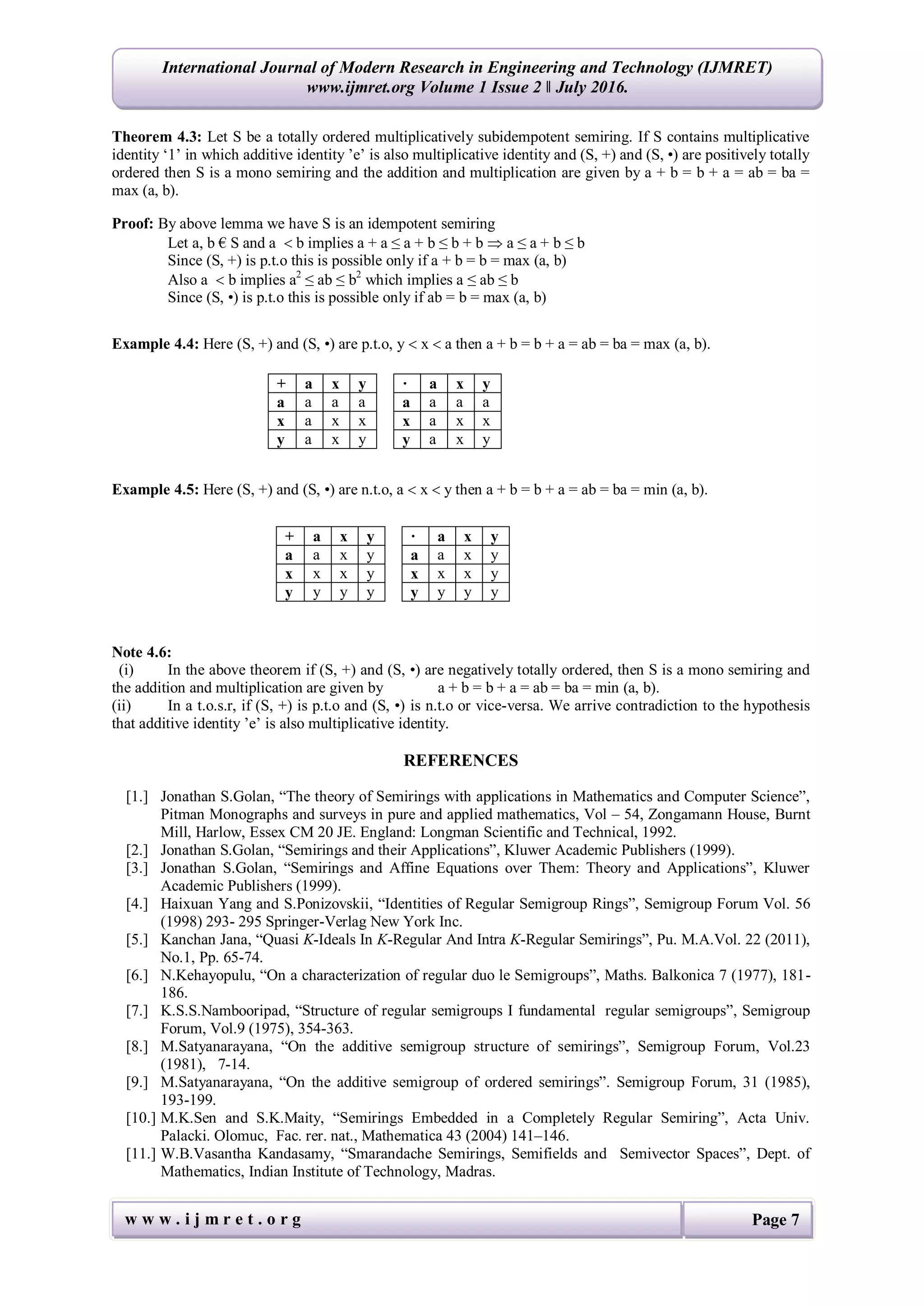 A Study on the class of Semirings | PDF