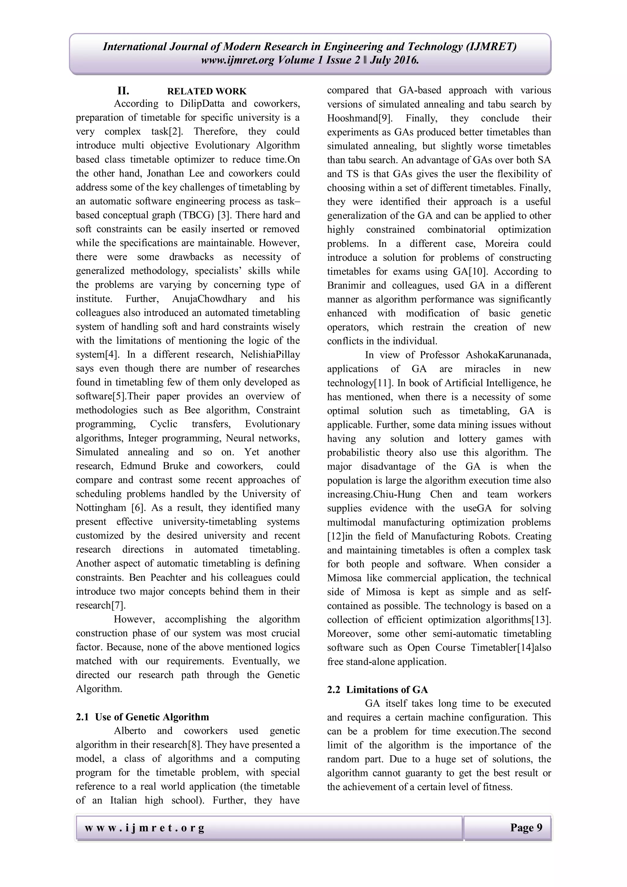 Utilization Of Timetable Management System To A Medium Scaled