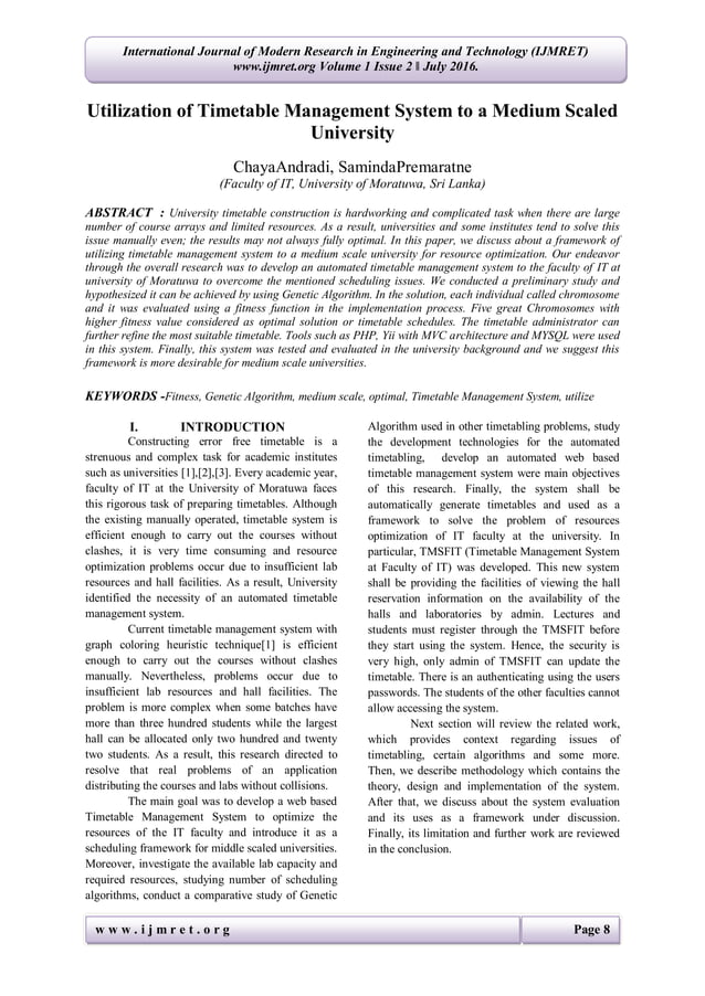 Utilization of Timetable Management System to a Medium Scaled ...
