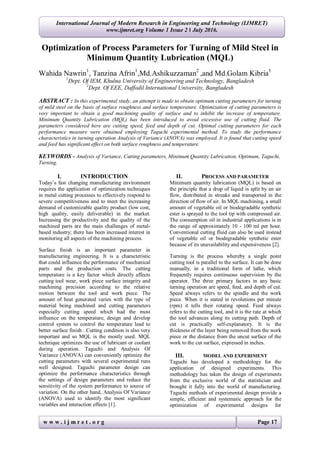 Optimization of Process Parameters for Turning of Mild Steel in Minimum Quantity Lubrication ...