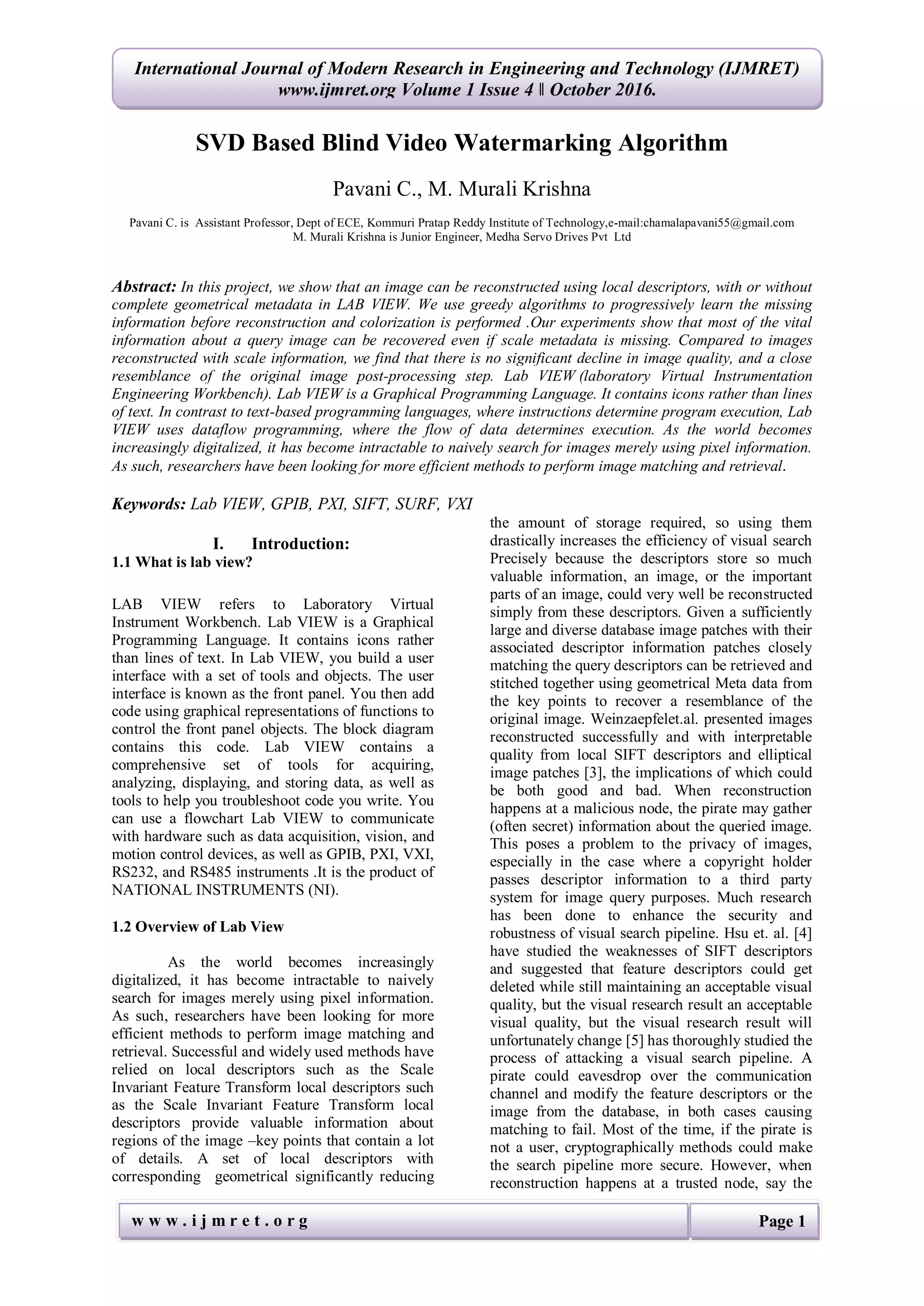 SVD Based Blind Video Watermarking Algorithm | PDF