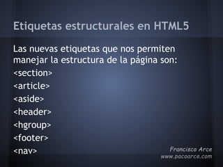 Las etiquetas estructurales en html5 | PDF
