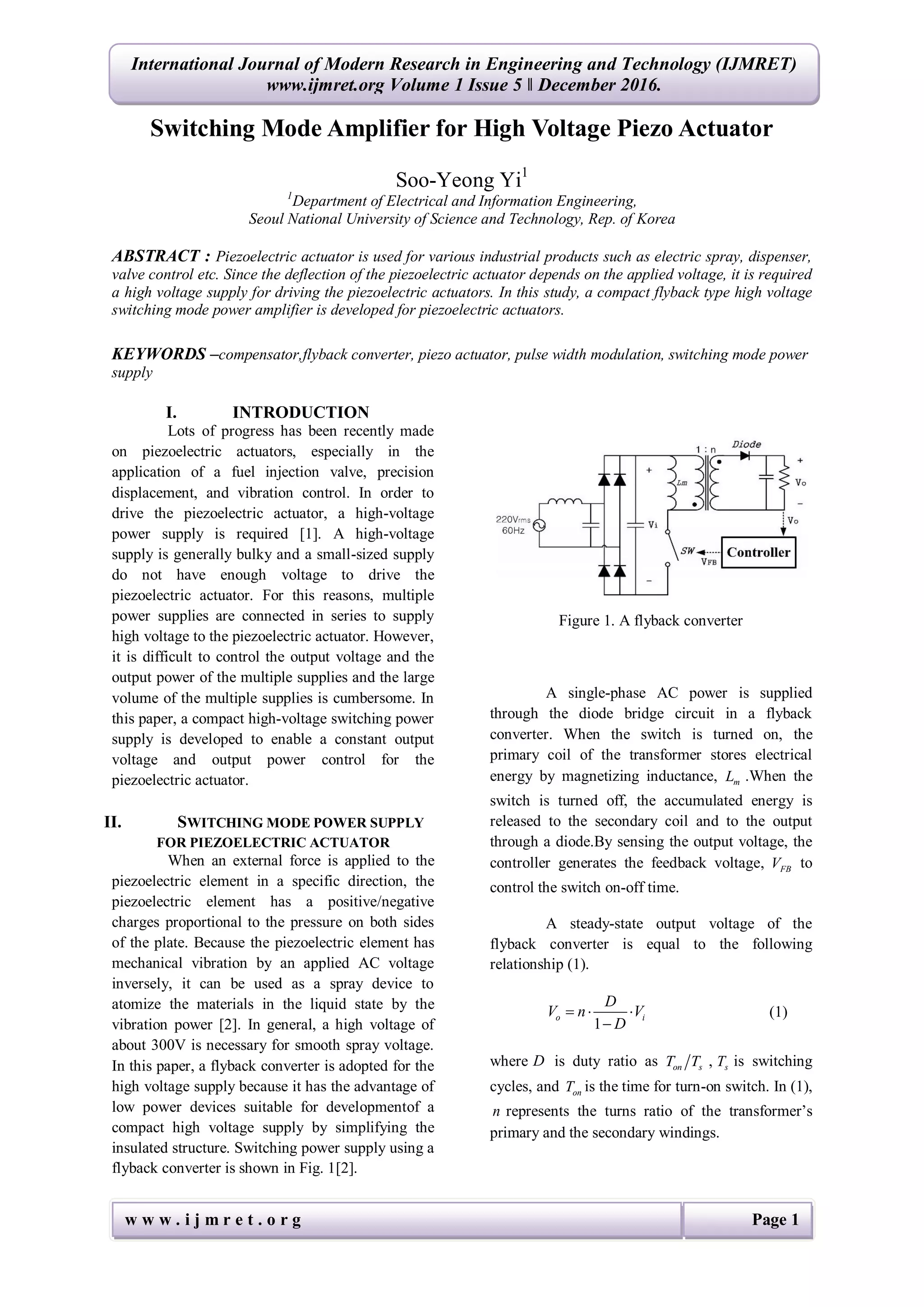 Switching Mode Amplifier for High Voltage Piezo Actuator | PDF