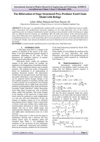 The Bifurcation of Stage Structured Prey-Predator Food Chain Model with ...