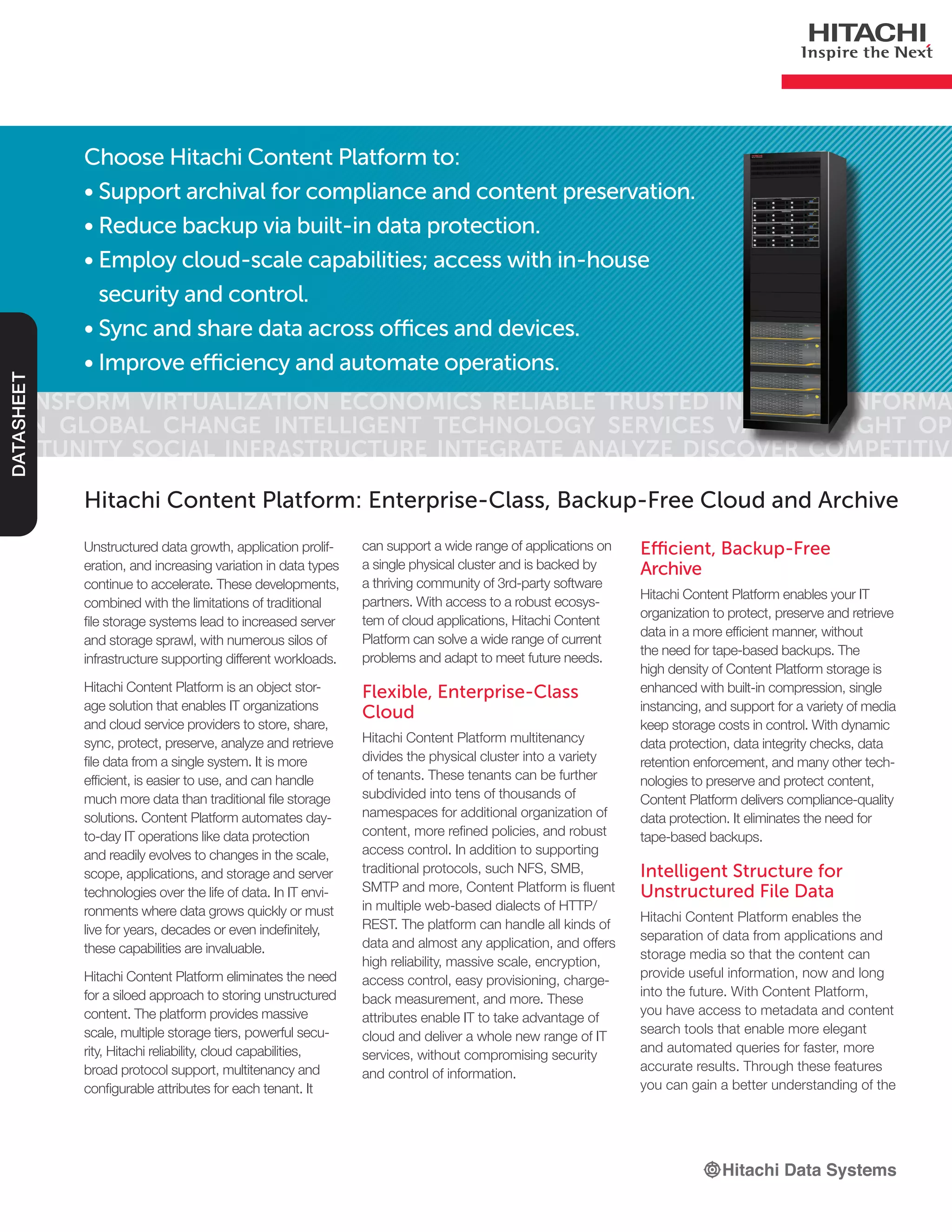 Hitachi Content Platform Datasheet | PDF