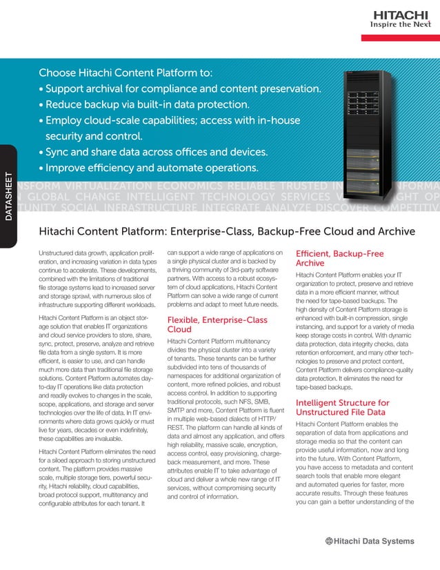 Hitachi Content Platform Datasheet | PDF