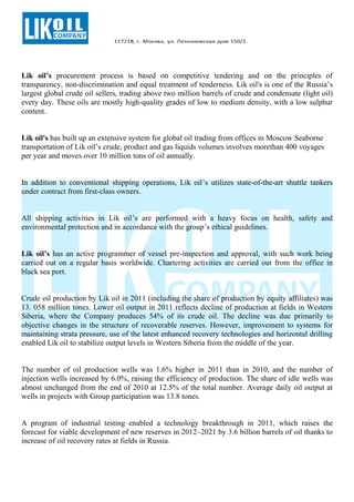 LIK OIL Company Profile 2014 | PDF