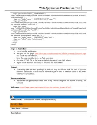 Web PenTest Sample Report | PDF