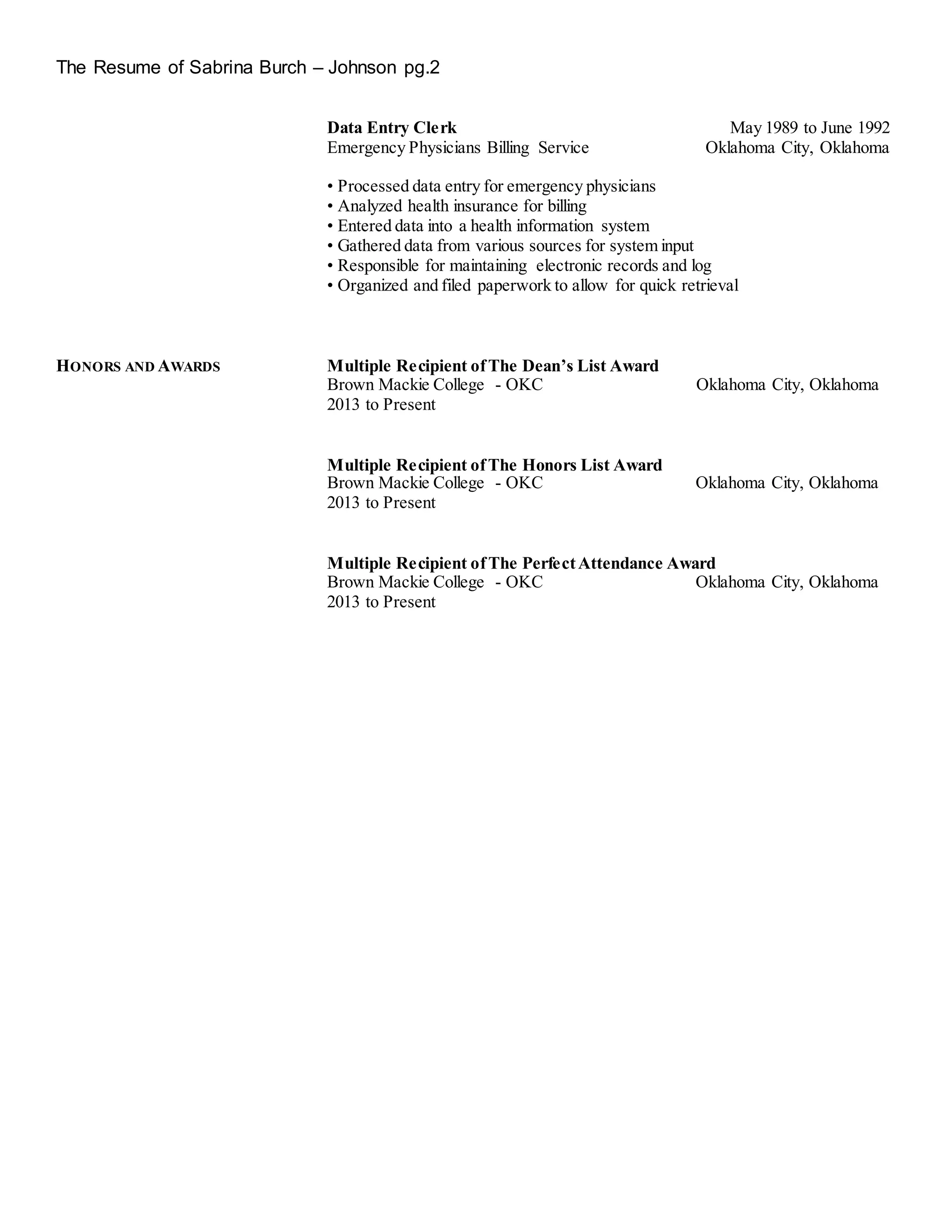 The Resume of Sabrina Burch- Johnson 2 | DOCX