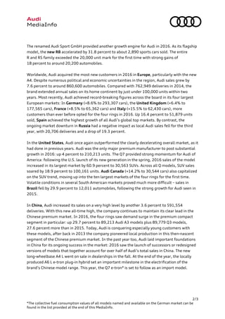 Audi 2016 Global Sales Report | PDF