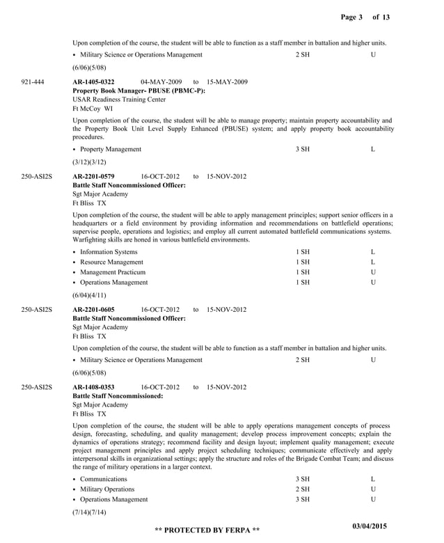 My Joint Service Transcript (JST) - Army | PDF