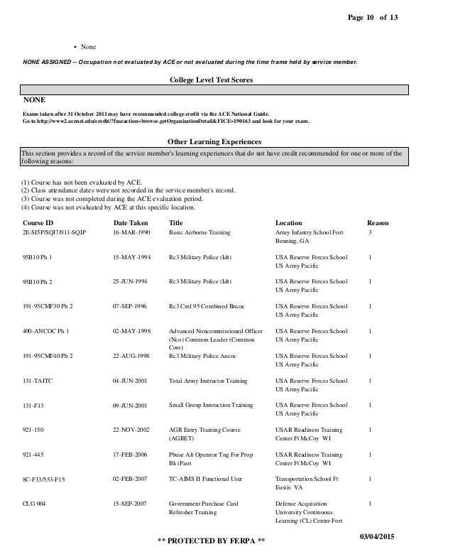 My Joint Service Transcript (JST) - Army