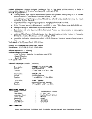 Resume of Jitendra Shende for the post of Piping Engineer | DOC
