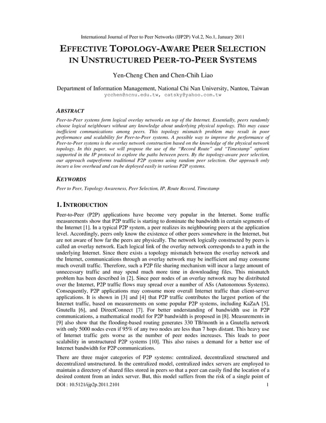 Effective Topology Aware Peer Selection In Unstructured Peer To Peer Systems Pdf