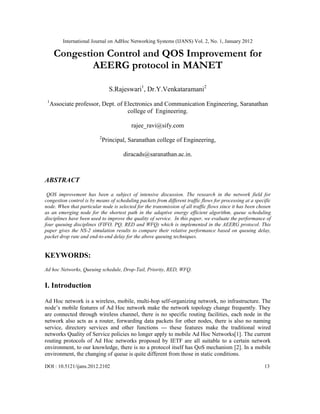 Congestion Control and QOS Improvement for AEERG protocol in MANET | PDF