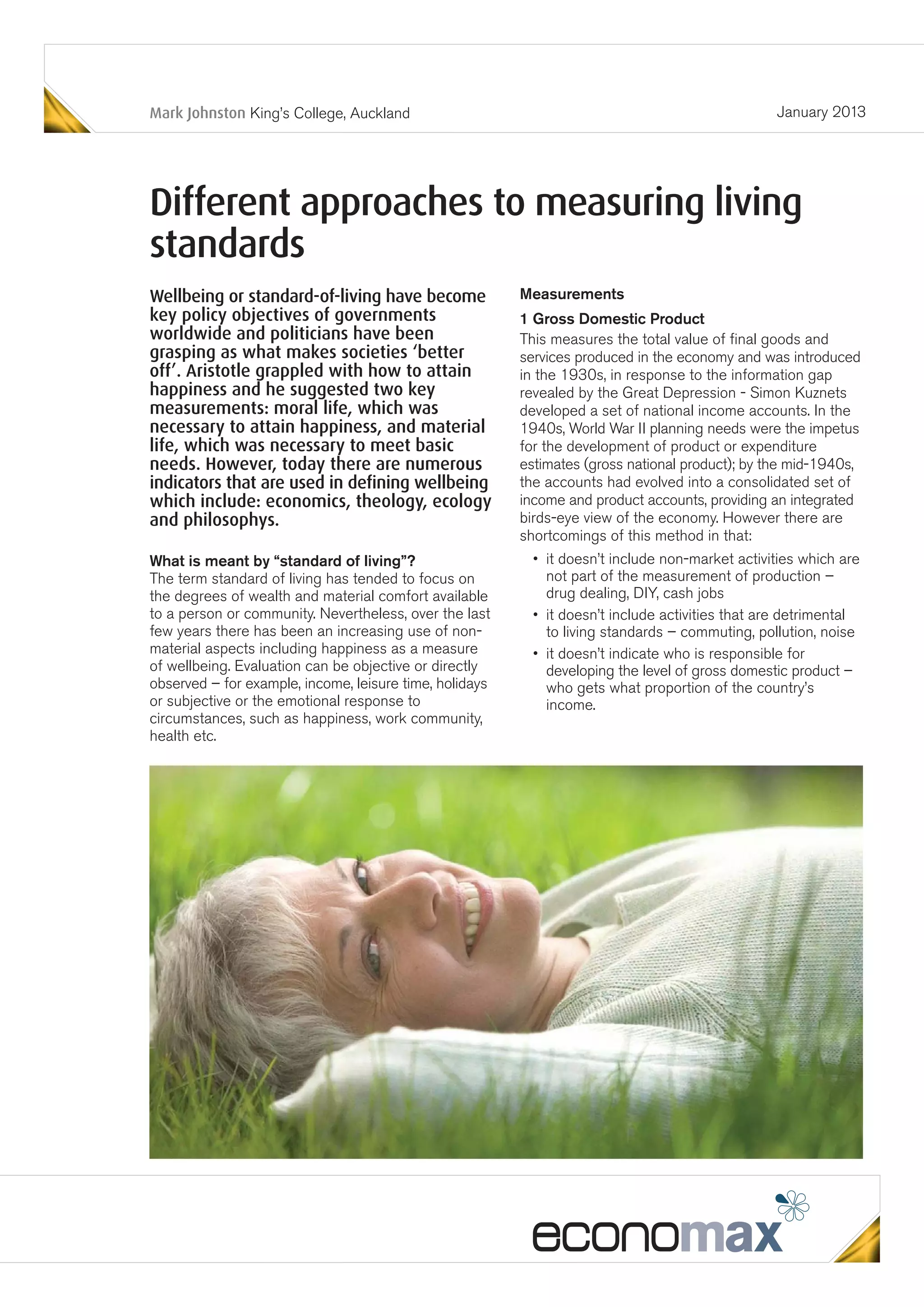 Different approaches to measuring living standards | PDF