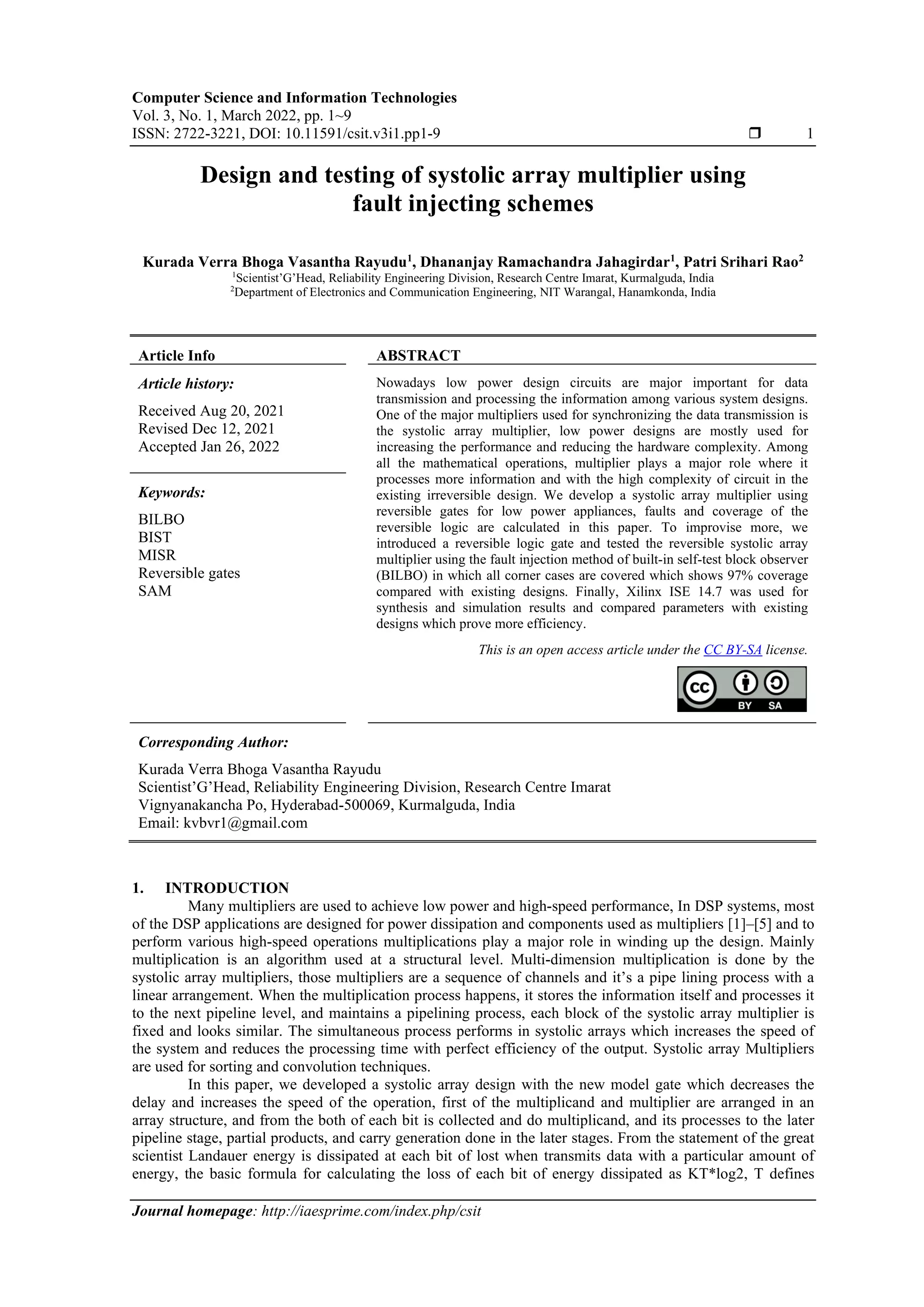 Design And Testing Of Systolic Array Multiplier Using Fault Injecting Schemes Pdf