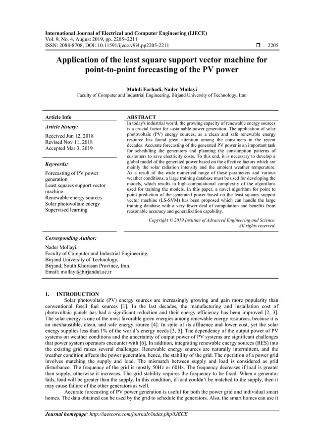 Application Of The Least Square Support Vector Machine For Point To Point Forecasting Of The Pv