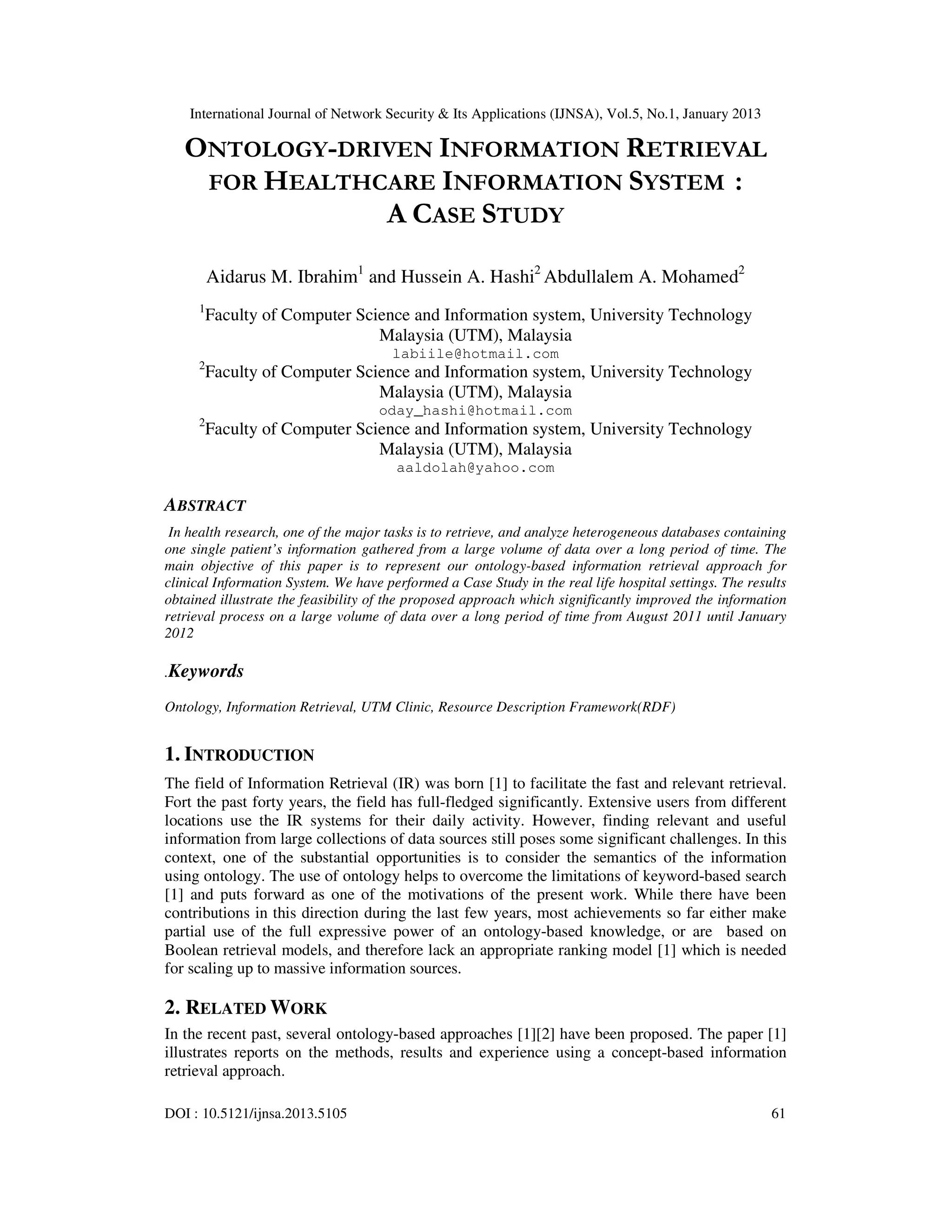 ONTOLOGY-DRIVEN INFORMATION RETRIEVAL FOR HEALTHCARE INFORMATION SYSTEM ...