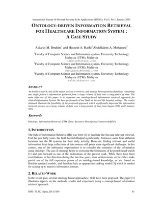 ONTOLOGY-DRIVEN INFORMATION RETRIEVAL FOR HEALTHCARE INFORMATION SYSTEM : A CASE STUDY | PDF