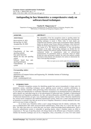Antispoofing in face biometrics: A comprehensive study on software ...