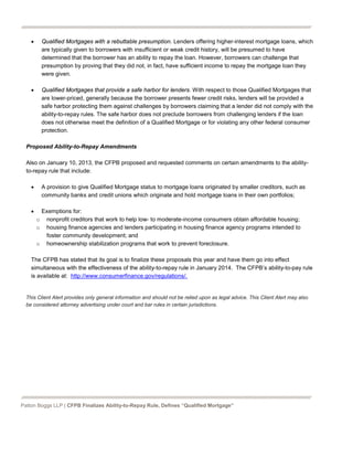 CFPB Finalizes Ability-to-Repay Rule for Mortgage Lenders | PDF