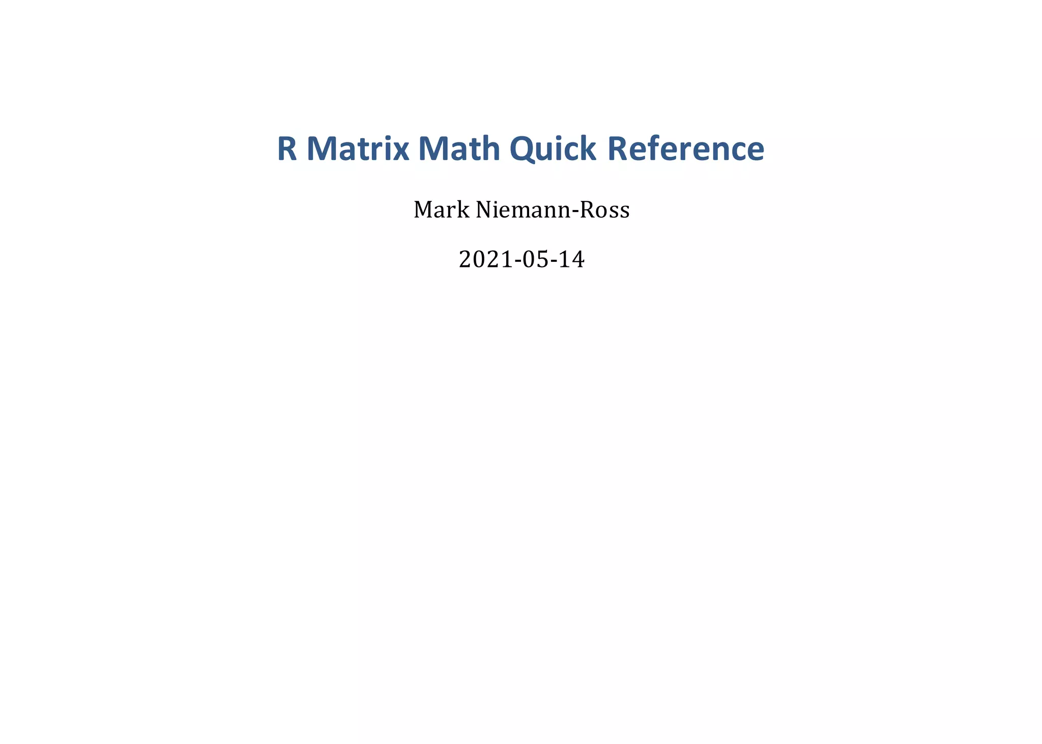 R Matrix Math Quick Reference | PPT