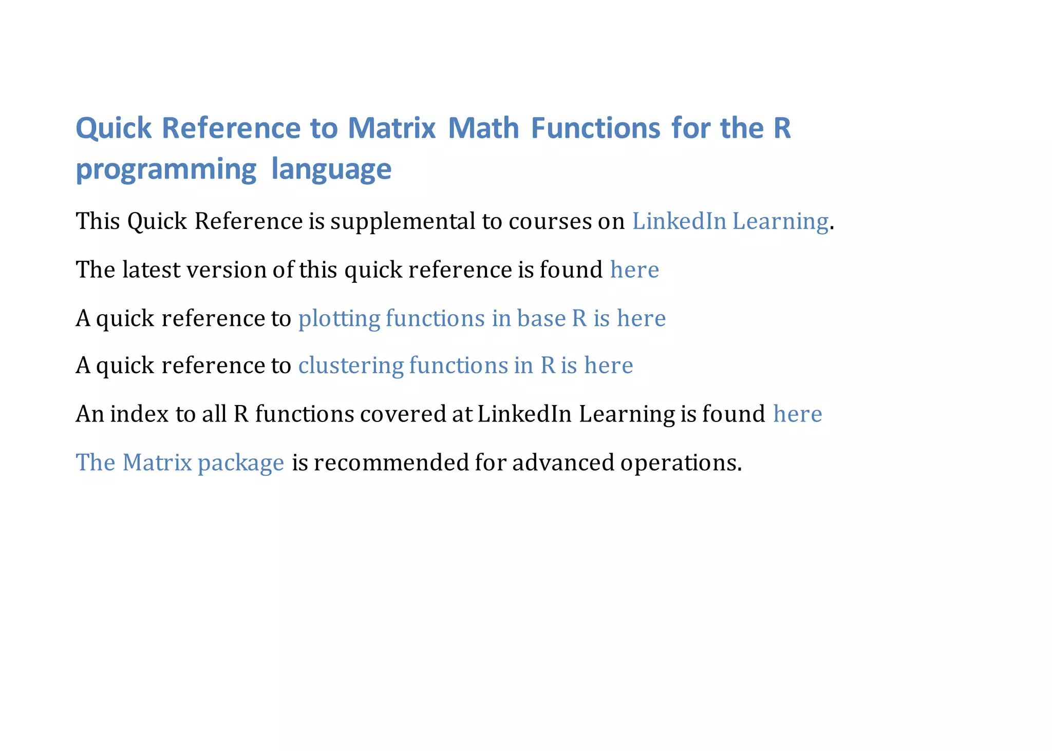 R Matrix Math Quick Reference | PPT