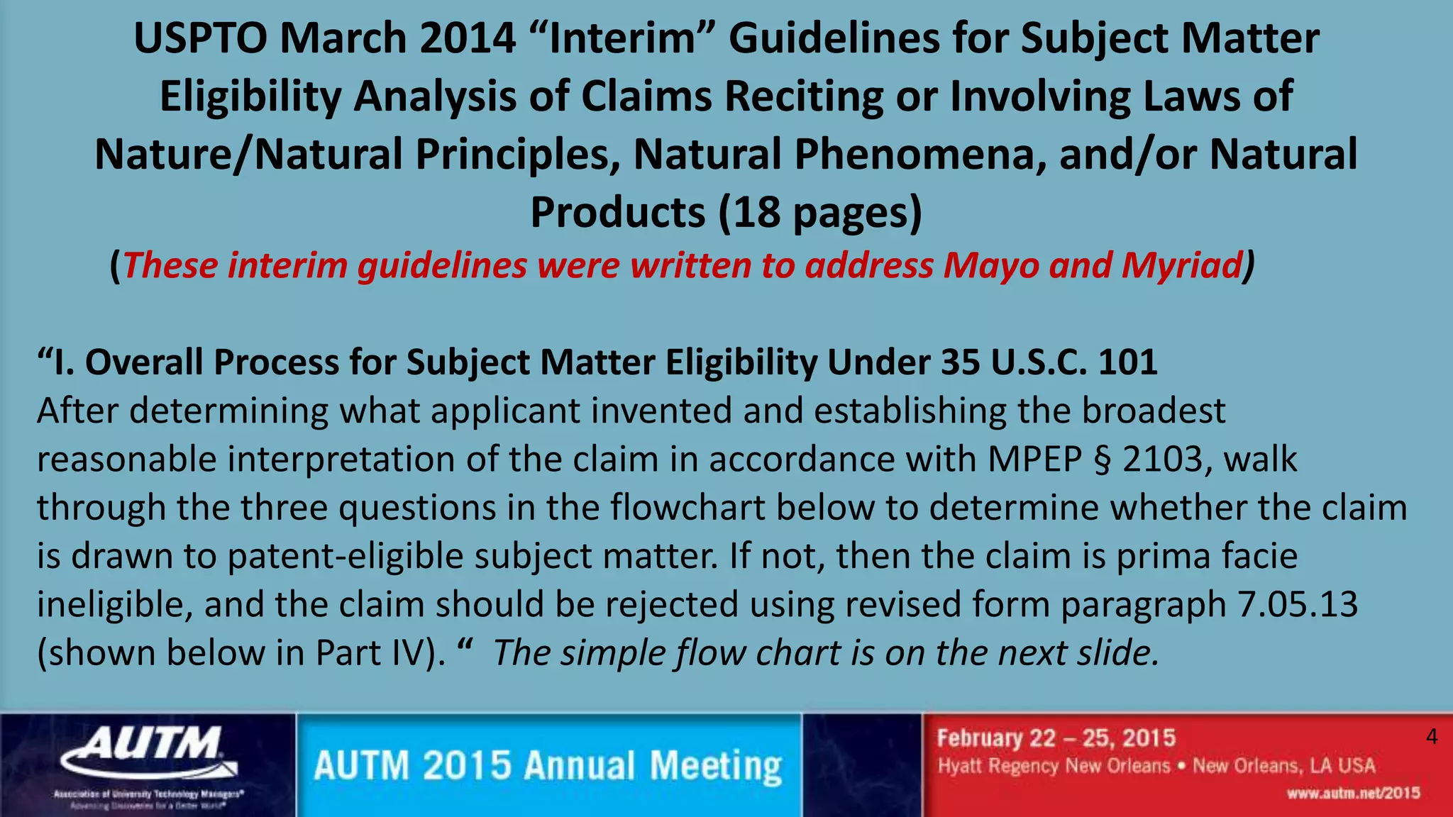 Subject Matter Patent Eligibility, 2015, Rodney Sparks | PPTX