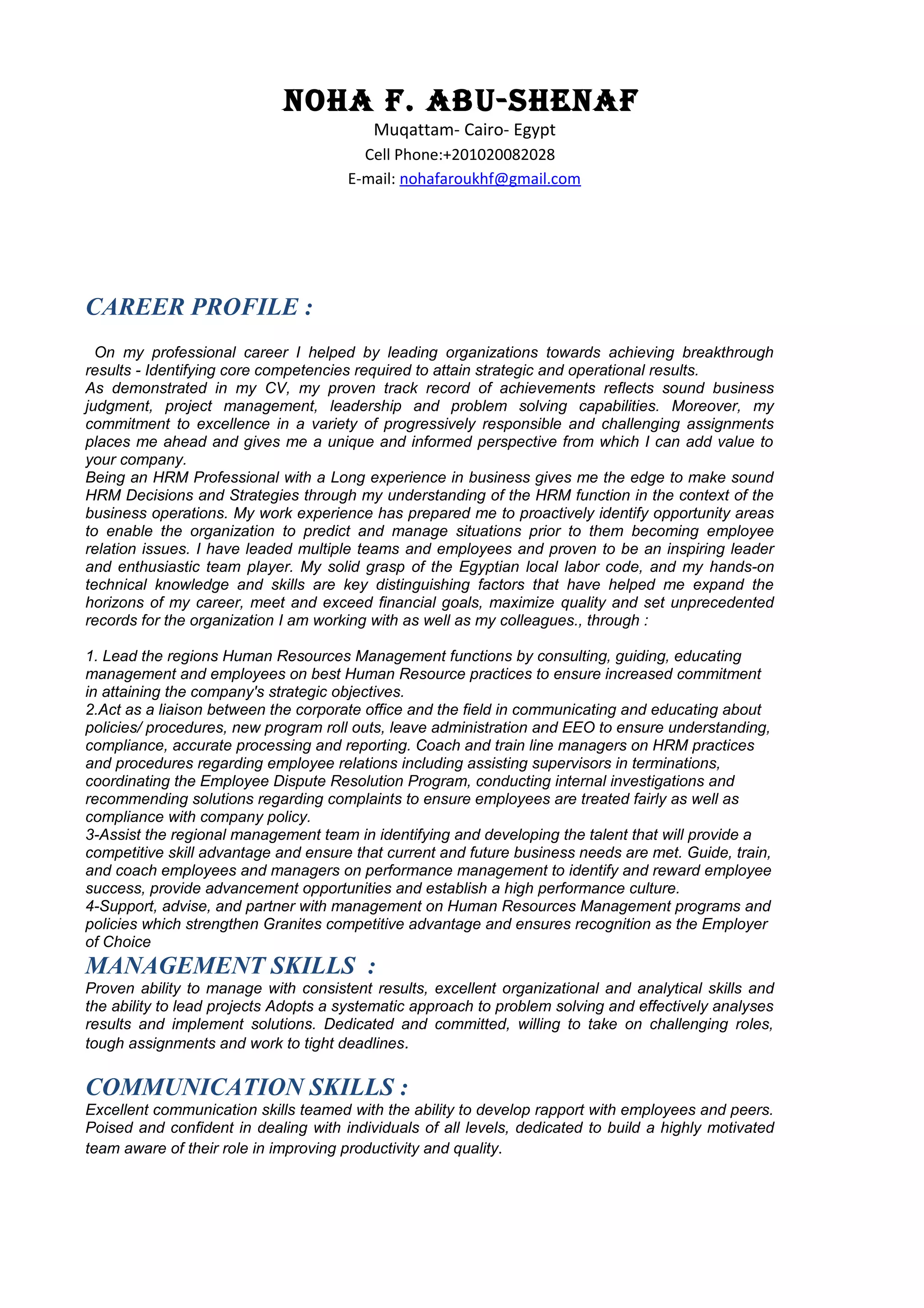CAREER_PROFILE_Noha_Farouk | PDF | Human Resources | Business