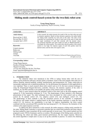 Sliding mode control-based system for the two-link robot arm | PDF