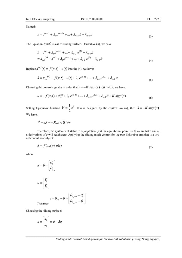 Sliding mode control-based system for the two-link robot arm | PDF