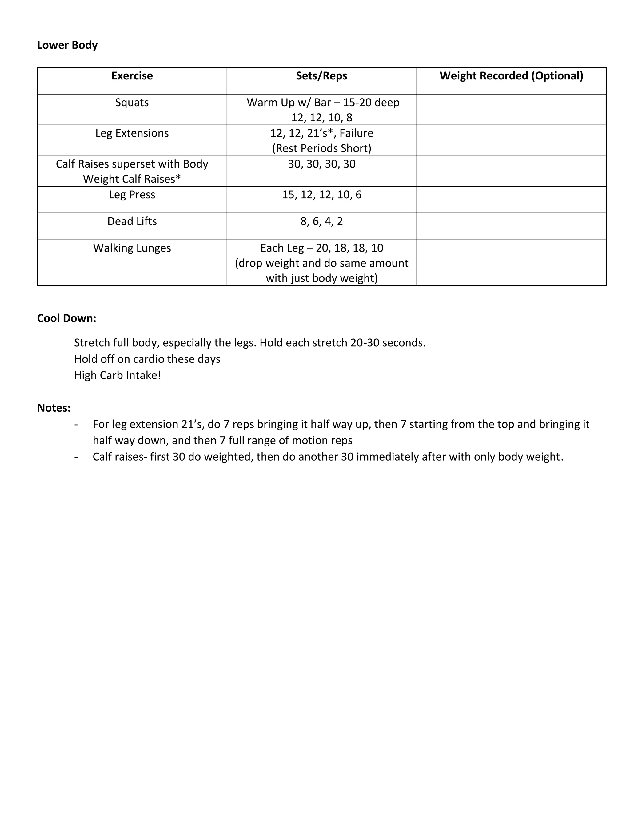 Joe's Training Program | PDF