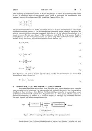 Takagi-Sugeno Fuzzy Perpose as Speed Controller in Indirect Field Oriented Control of Induction ...