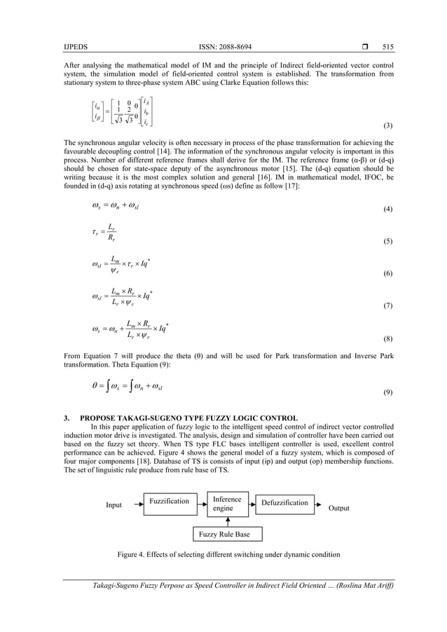Takagi Sugeno Fuzzy Perpose As Speed Controller In Indirect Field Oriented Control Of Induction