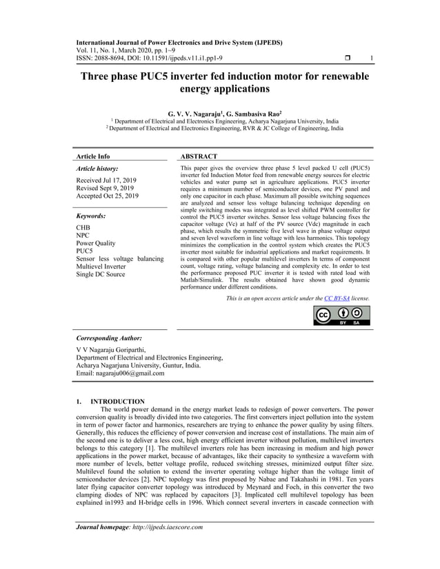 Three phase PUC5 inverter fed induction motor for renewable energy applications | PDF | Internet ...